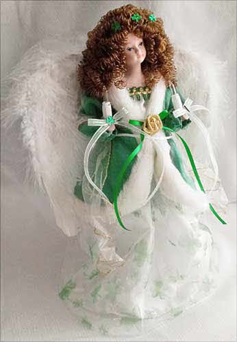 Irish Angel Tree Topper - Shamrock Dress - Fiber Optic