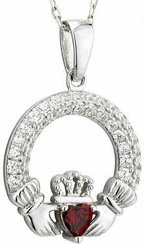 Garnet Claddagh Ring - January Birthstone - Silver