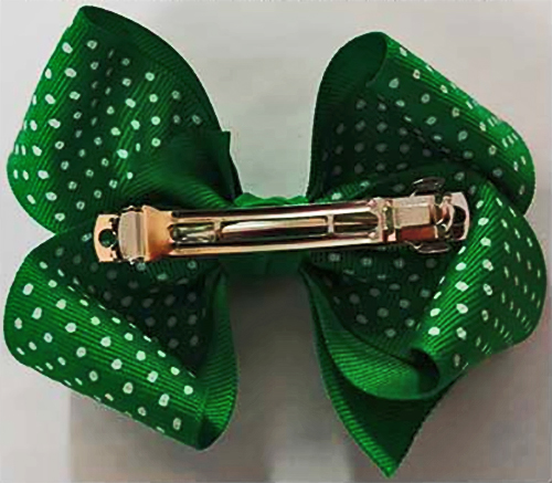 Irish Hair Bow - Green Ribbon - Dots