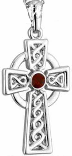 Celtic Cross Necklace - Ruby - Plated